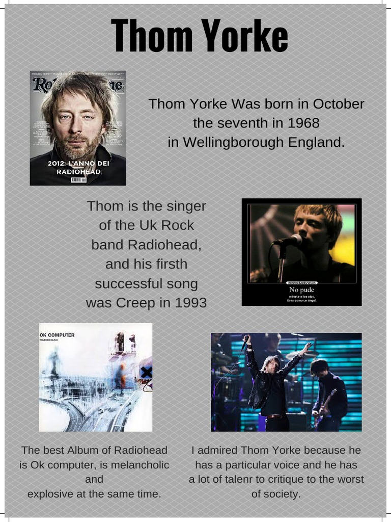 Thom Yorke Was Born in October The Seventh in 1968 in Wellingborough ...