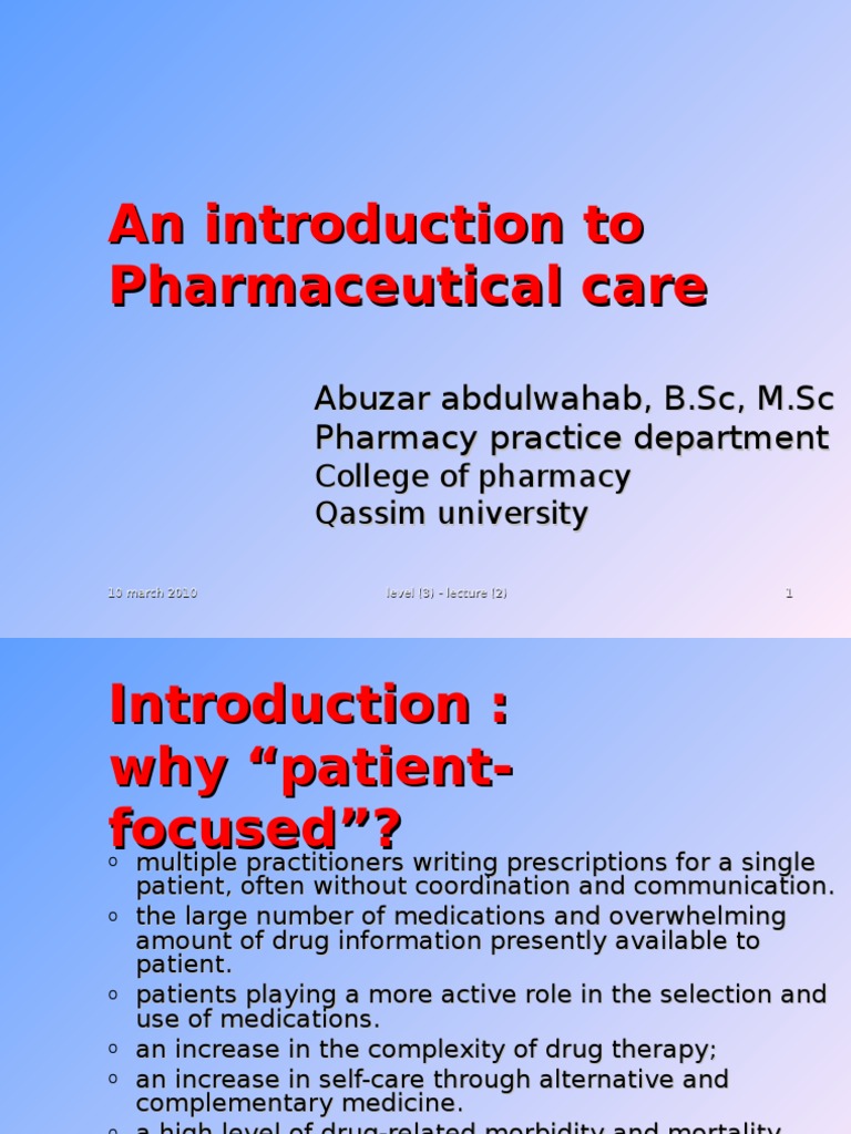 Lecture (2) - Pharmaceutical Care | PDF | Pharmacy | Health Care