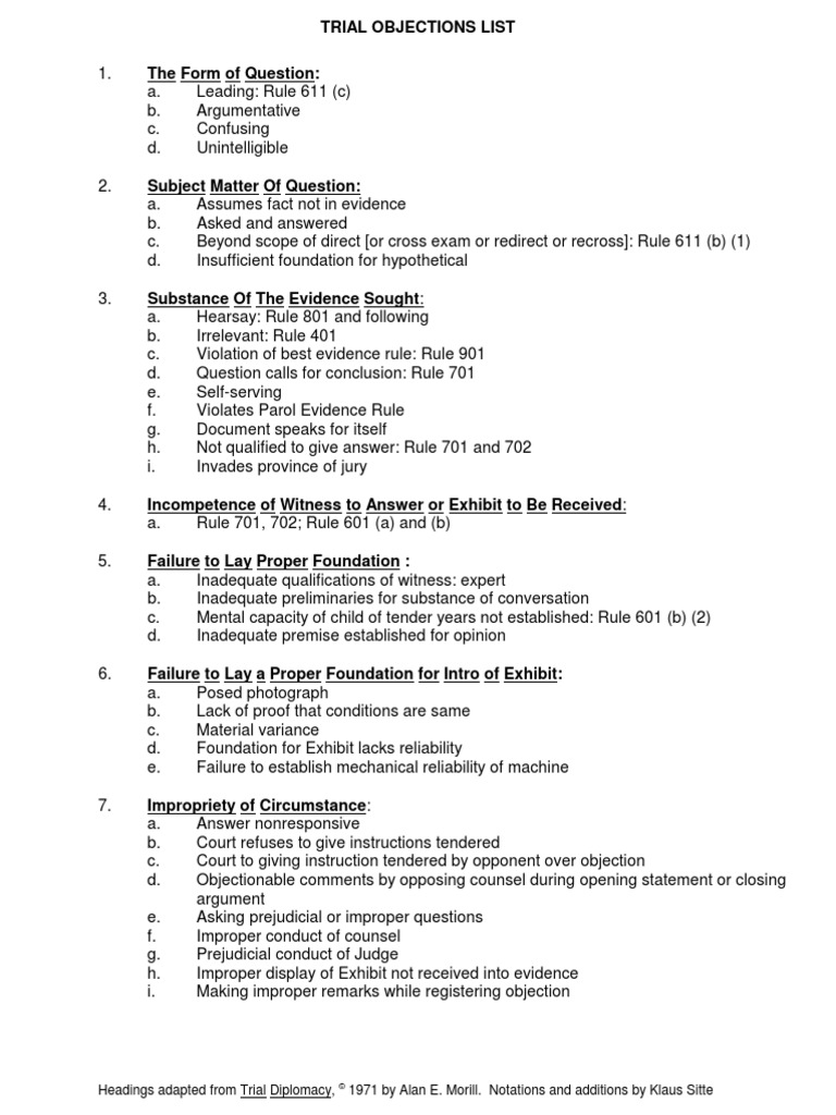Trial Objections Overview and Guide | PDF