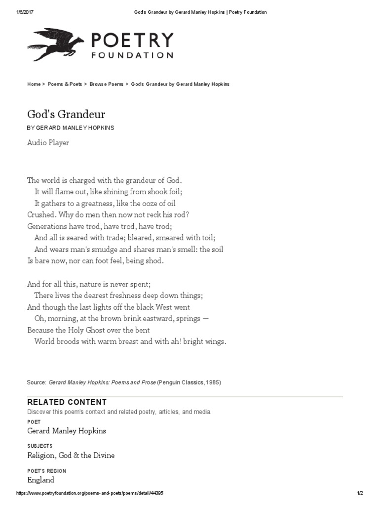 God's Grandeur by Gerard Manley Hopkins - Poetry Foundation | PDF