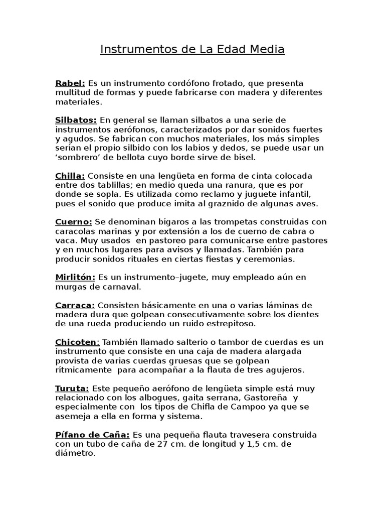Instrumentos de La Edad Media | PDF | Instrumentos musicales | Flauta
