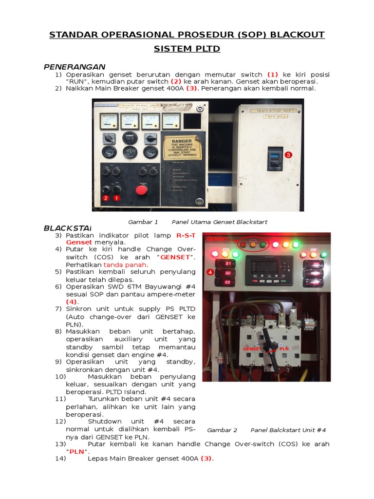 STANDAR OPERASIONAL PROSEDUR BLACKOUT DAN BLACKSTART UNIT GENSET | PDF
