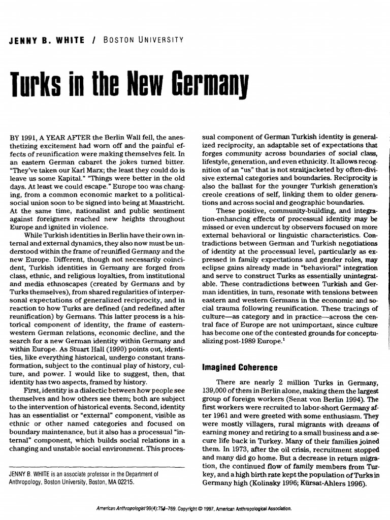 White Turks in New Germany AA 1997 | PDF | Turkey | Identity (Social ...