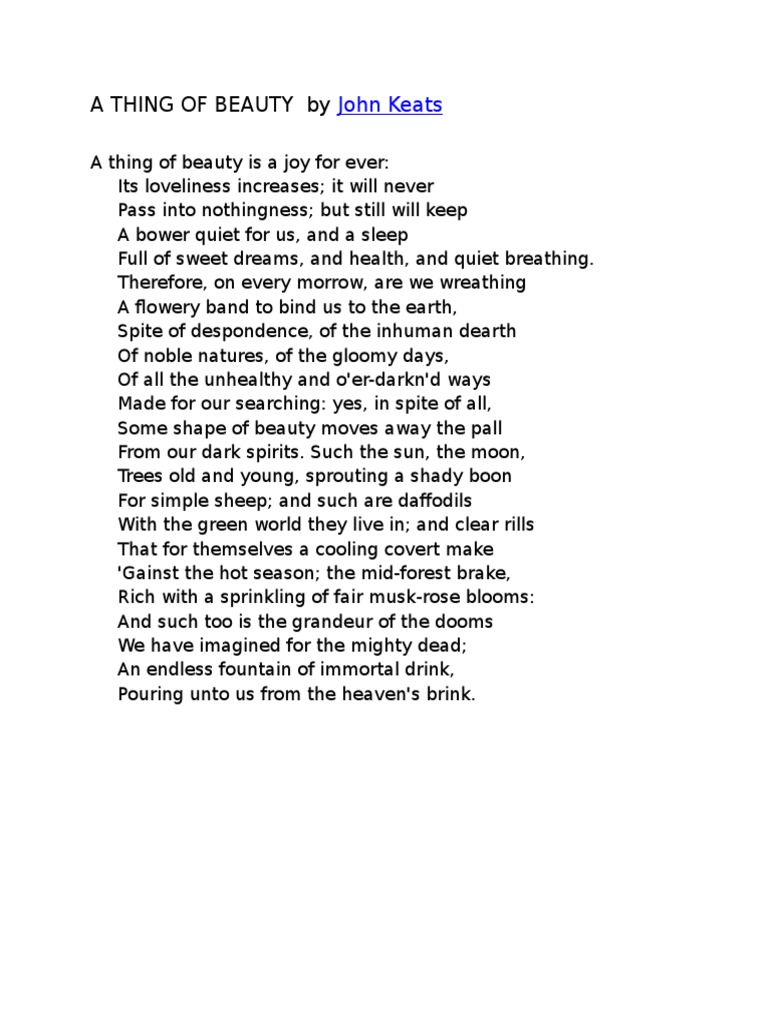A Thing of Beauty By: John Keats | PDF