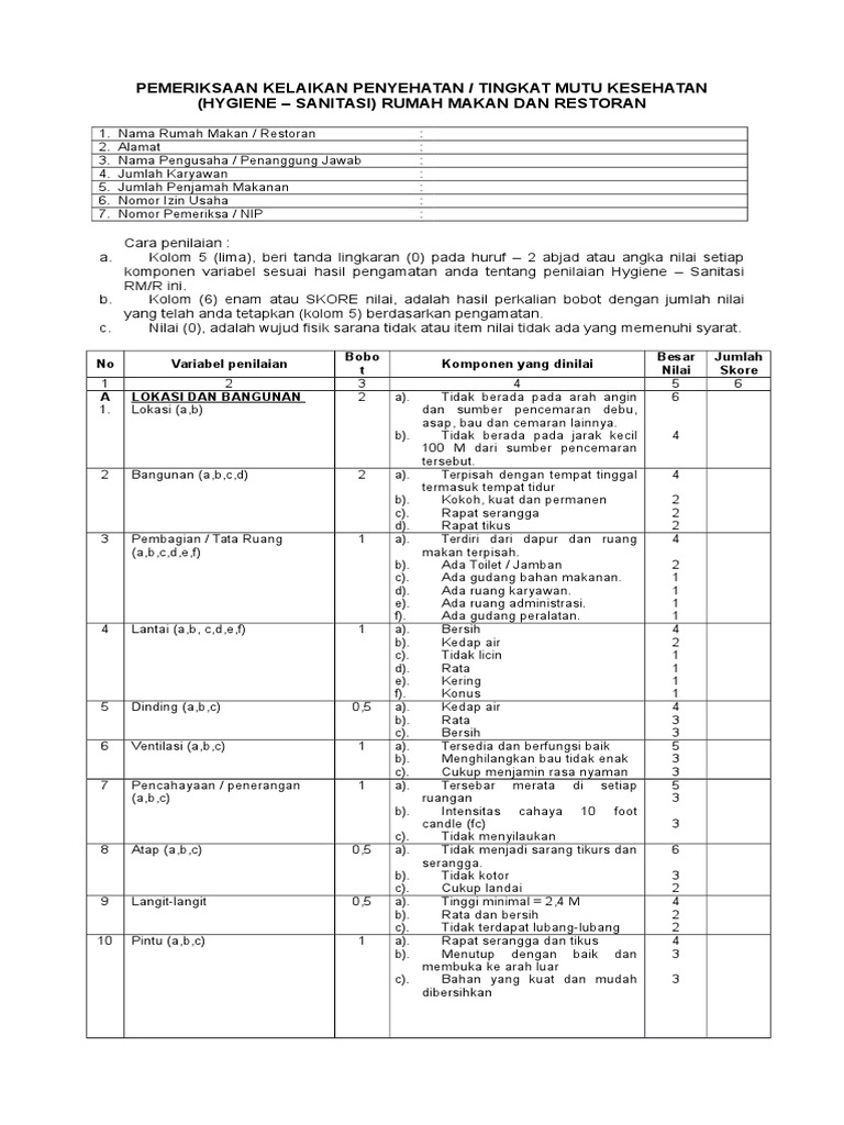 Form Rumah Makan Dan Restoran | PDF