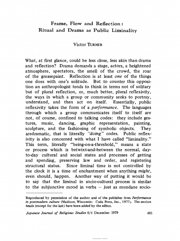 Turner, Frame Flow and Reflection PDF | PDF | Rituals | Flow (Psychology)