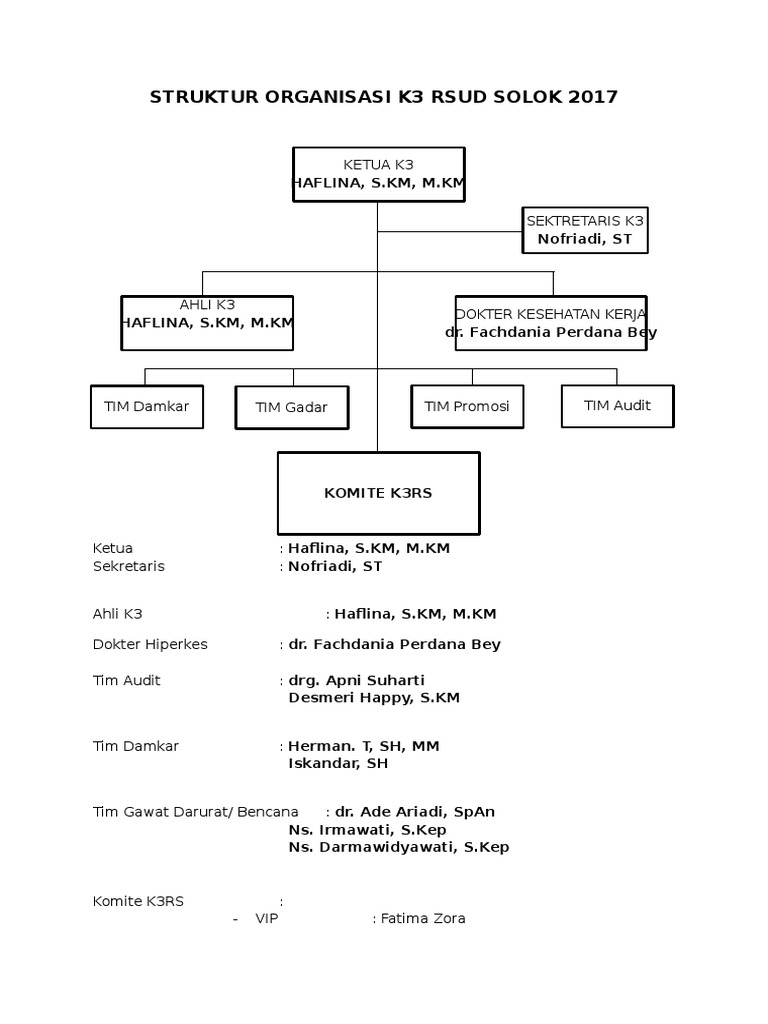 Struktur Organisasi k3 Rsud Solok 2017 | PDF