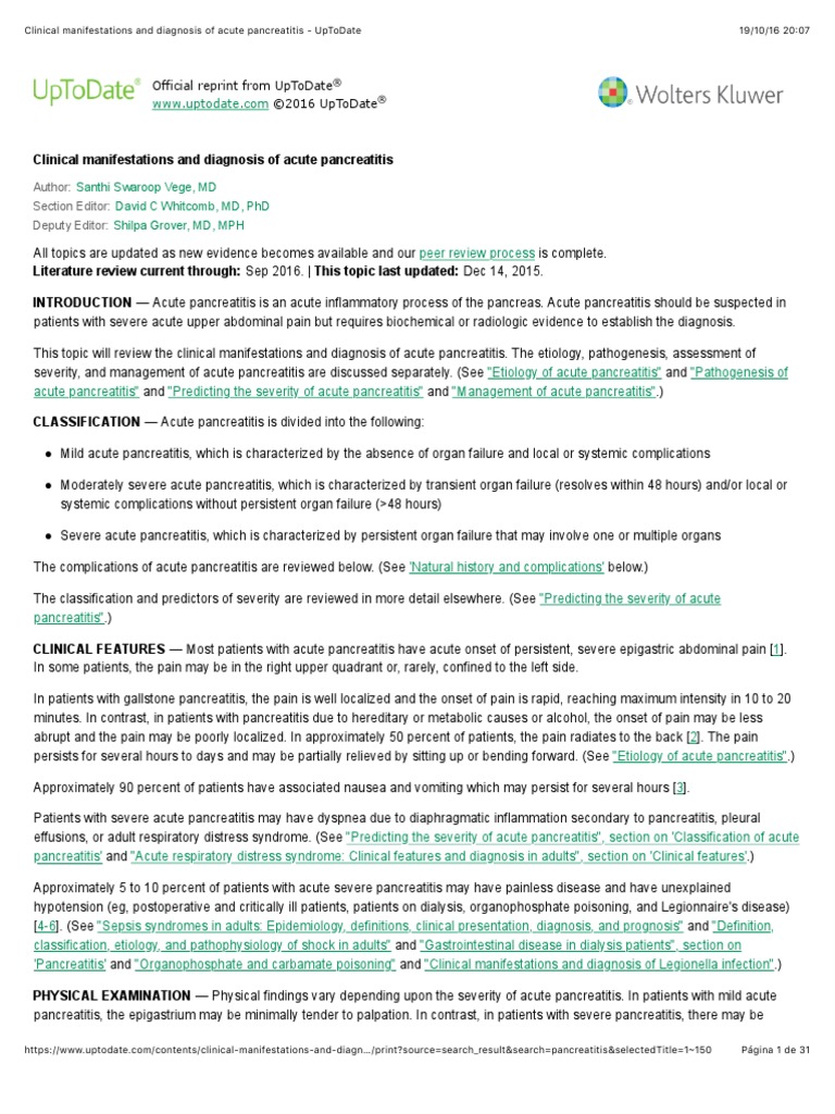 Acute Pancreatitis - Up To Date | PDF | Magnetic Resonance Imaging | C ...