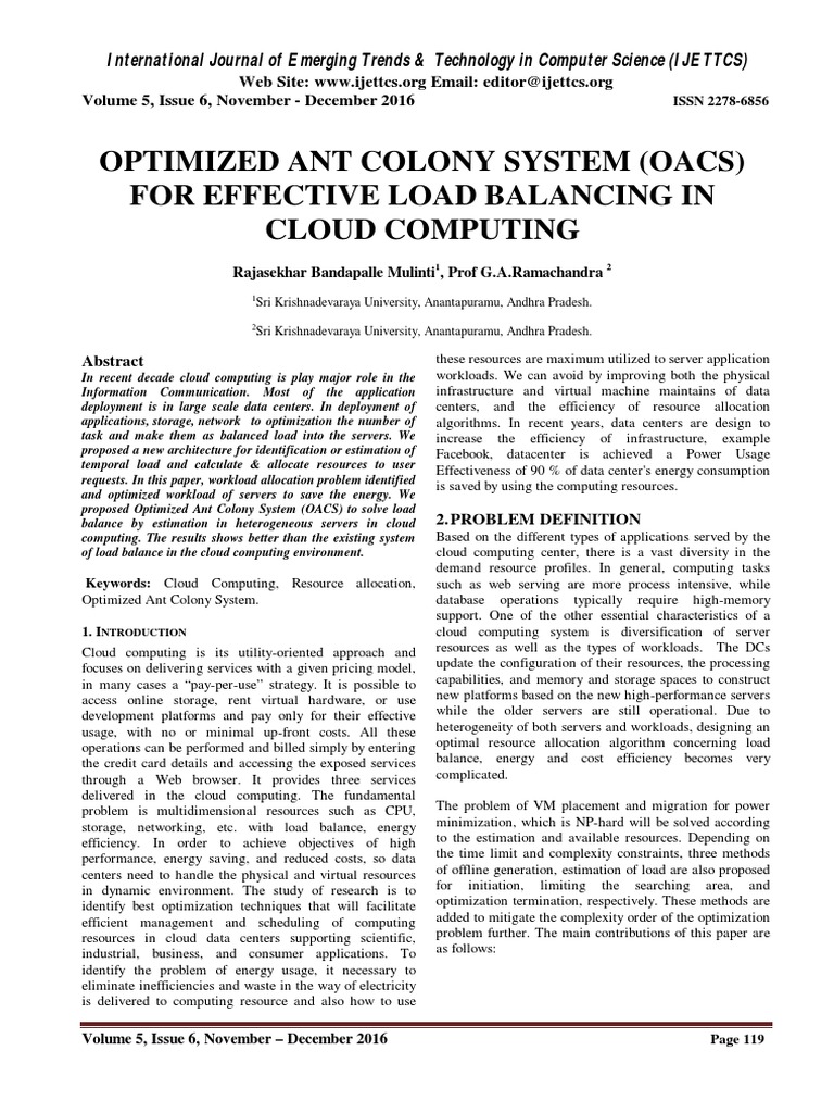 Optimized Ant Colony System (Oacs) For Effective Load Balancing in Cloud Computing | PDF | Cloud ...