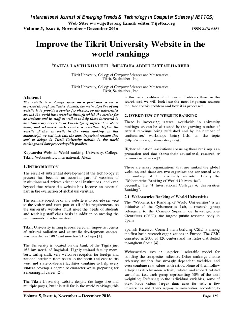 Improve The Tikrit University Website in The World Rankings | PDF ...