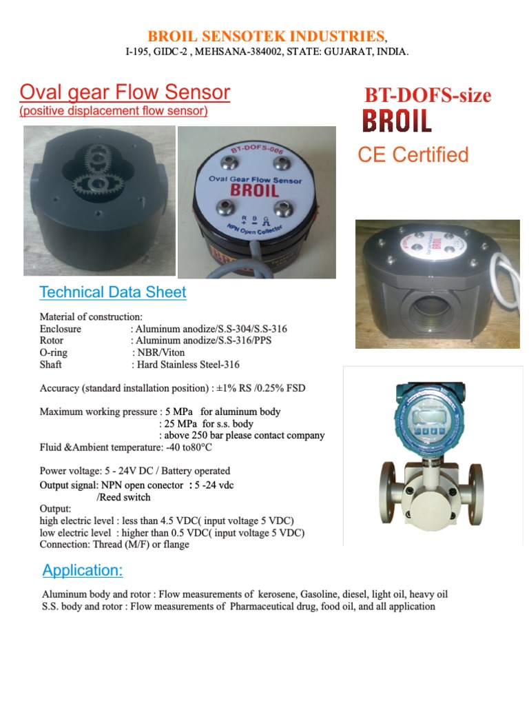 Oval Gear Flow Sensor Specifications | PDF