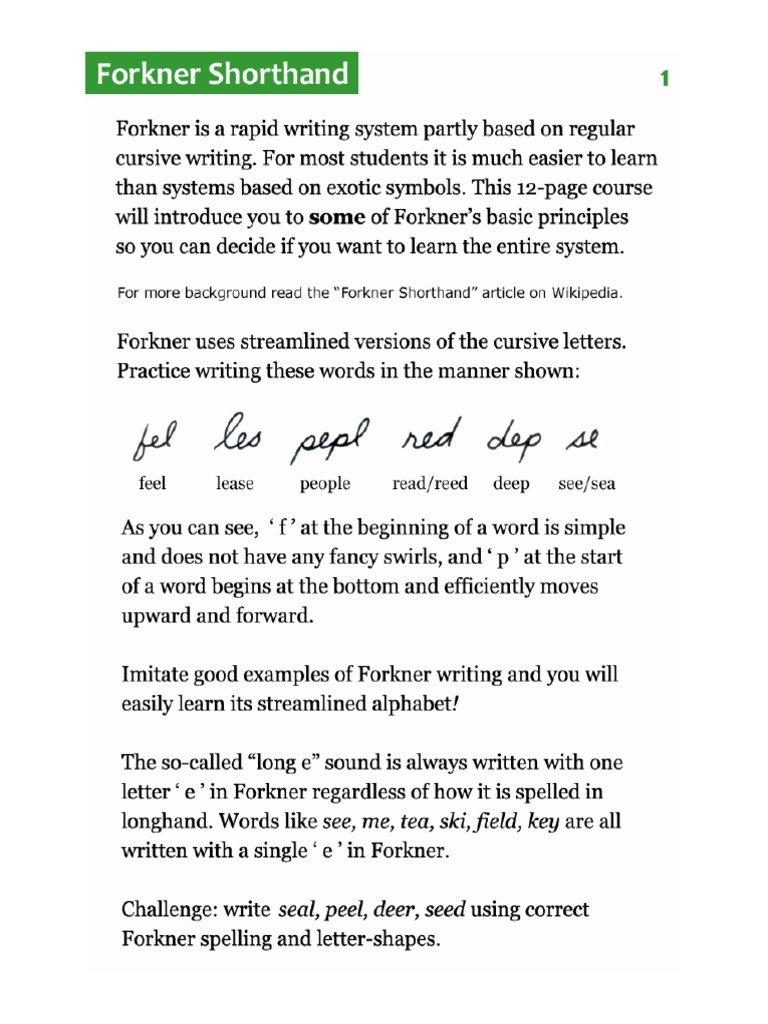 Quick Introduction To Forkner Shorthand | PDF