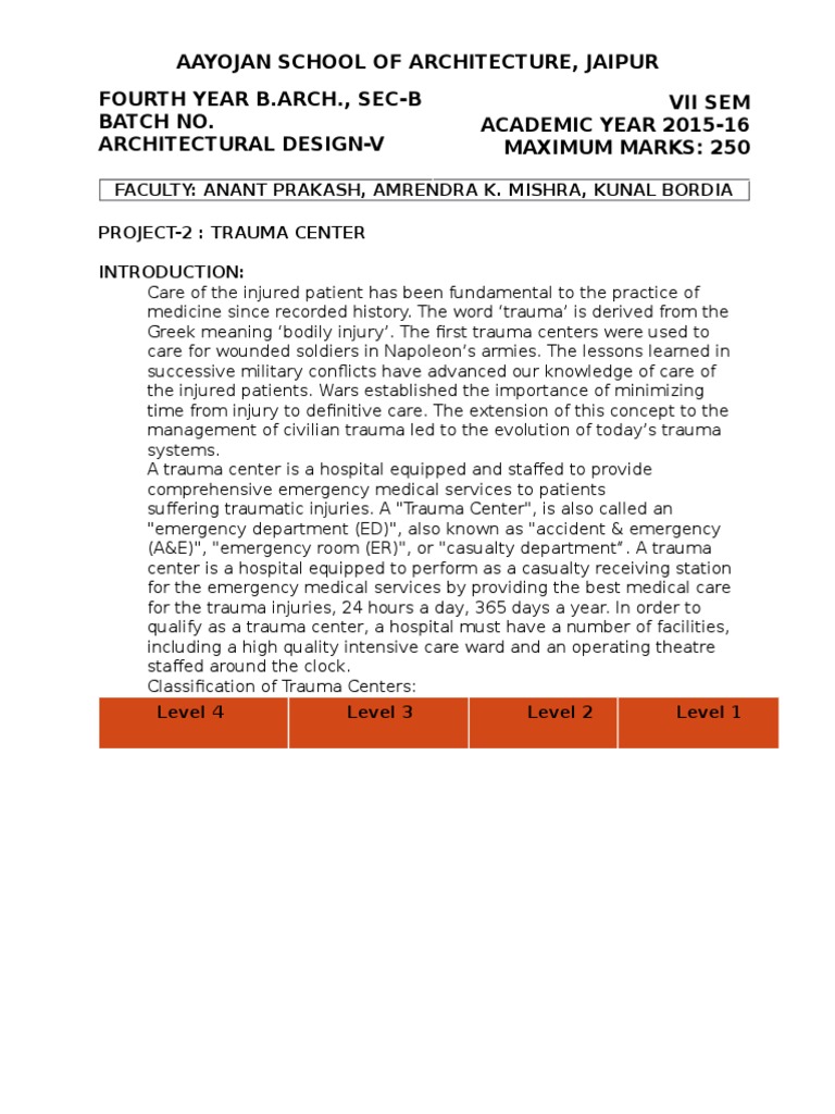 Design Brief Hospital | PDF | Emergency Department | Major Trauma