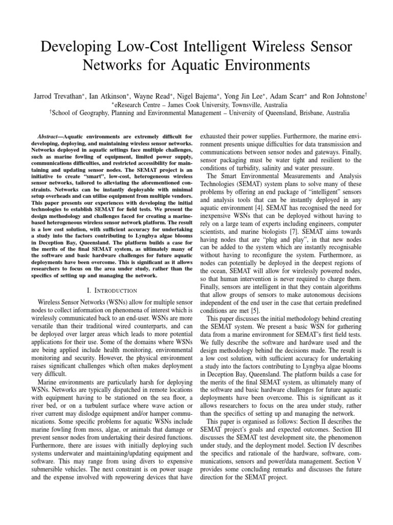 Developing Low Cost Intelligent Wireless Sensor Networks For Aquatic ...