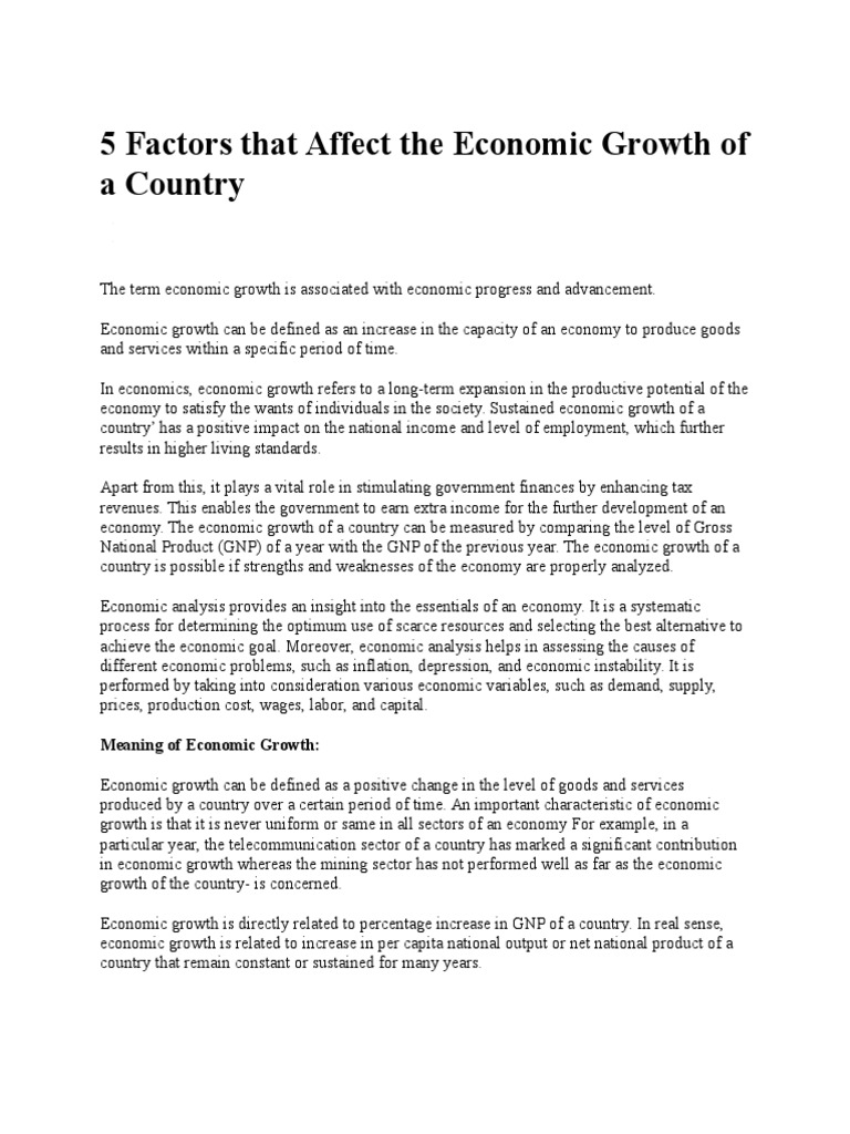Factors Influencing Economic Growth | PDF | Economic Growth | Resource