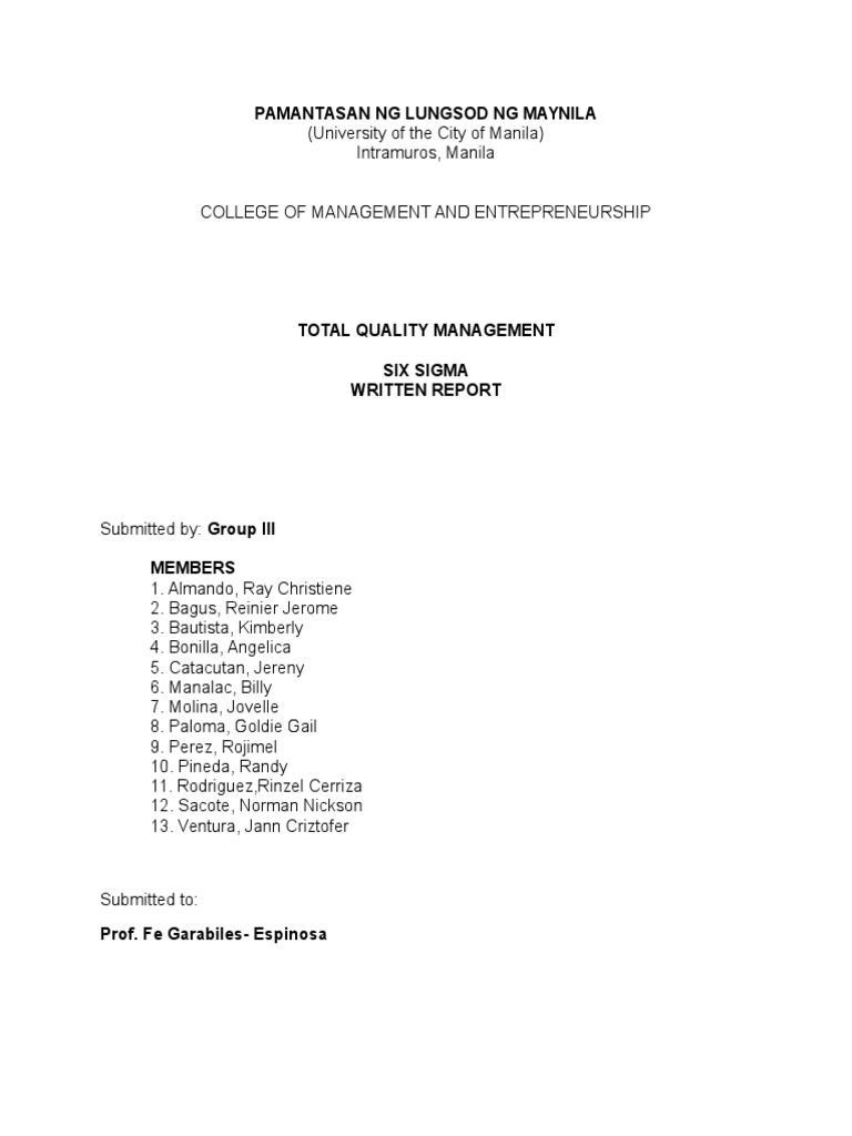 Written Report Six Sigma | PDF | Six Sigma | Business Process