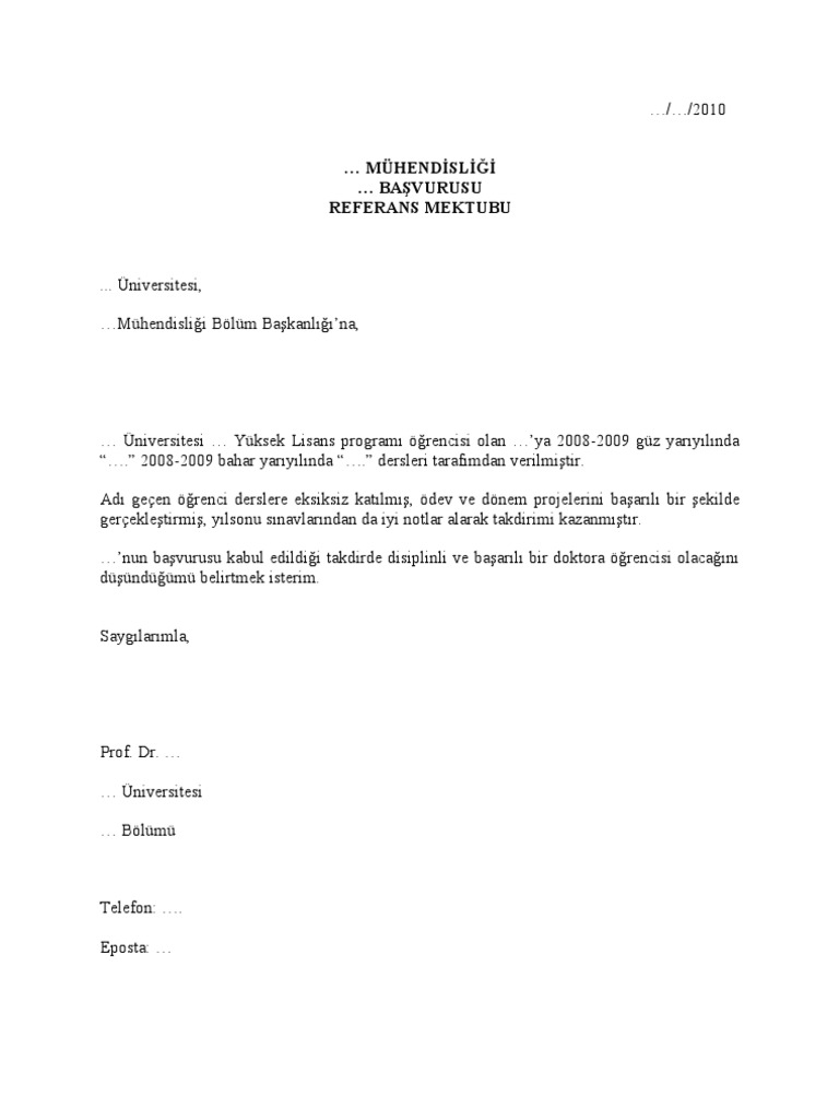 Referans Mektubu - Ders Alınan Hocadan | PDF