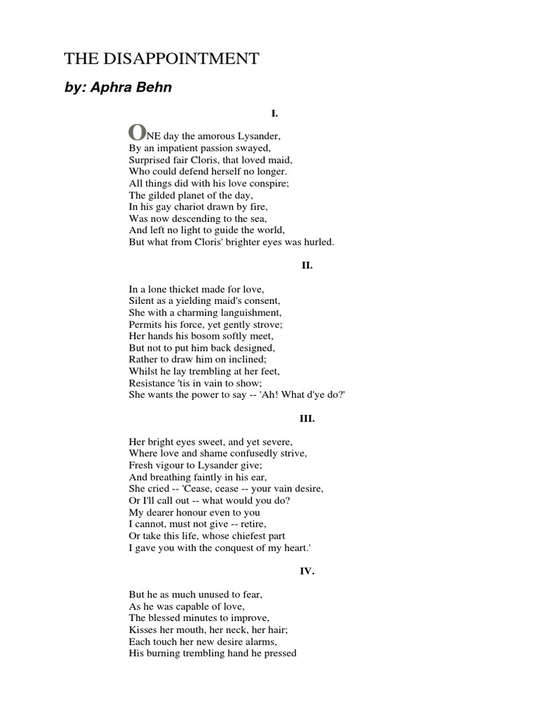 The Disappointment: By: Aphra Behn | PDF | Religion And Belief