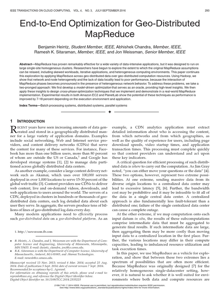 End-To-End Optimization For Geo-Distributed Mapreduce | PDF | Apache Hadoop | Map Reduce