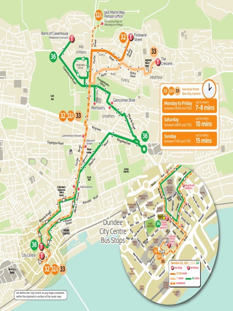 Dundee City Centre Bus Network Map: Routes 32, 32A, 33 and 36 | PDF