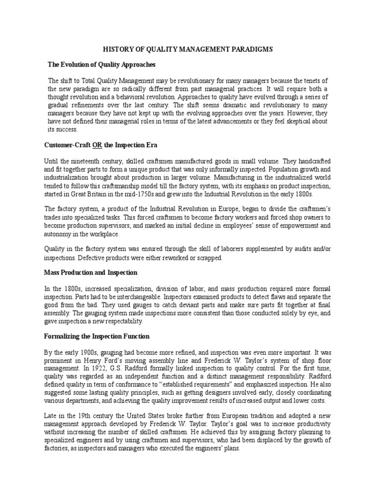 Evolution of Quality Management History | PDF | Quality Assurance ...
