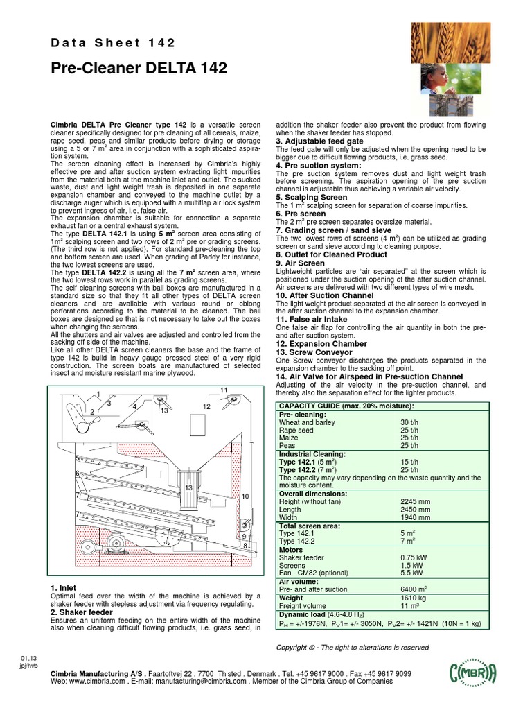 Pre-Cleaner DELTA 142: Data Sheet 142 | PDF | Mechanical Engineering ...