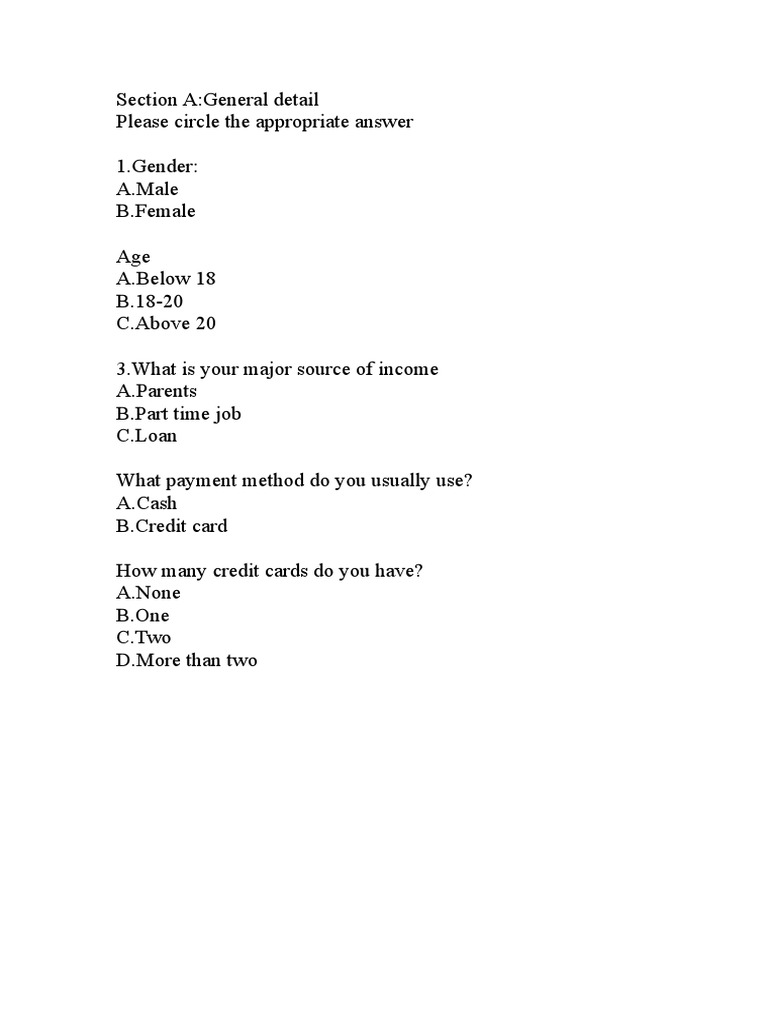 Questionaire On Spending Habits of Students | PDF | Credit Card | Economies