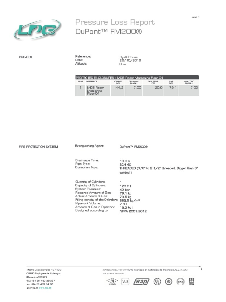 Pressure Loss Report: Dupont™ Fm200® | PDF | Gases | Mechanical Engineering