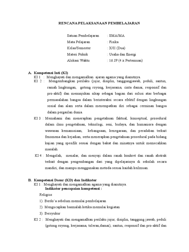 RPP Konsep Usaha Dan Energi | PDF