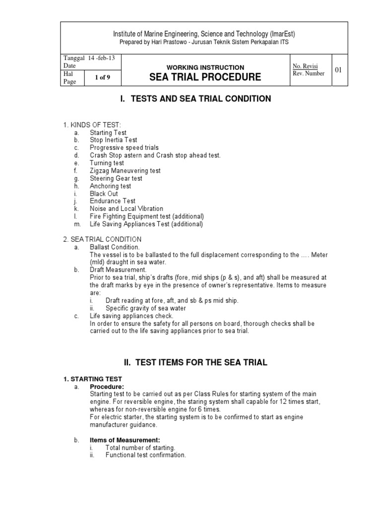 SEA TRIAL Procedure (Rev1) | PDF | Anchor | Ships