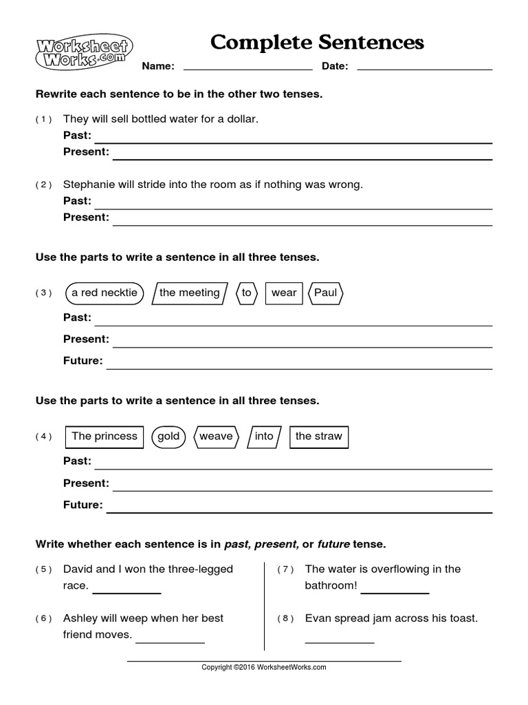 WorksheetWorks Complete Sentences2 - ESL | PDF