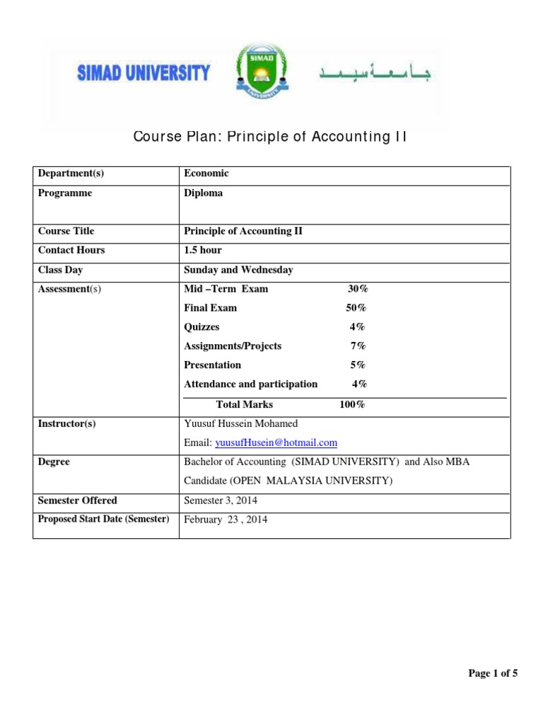 Course Plan: Principle of Accounting II | PDF | Retained Earnings | Stocks