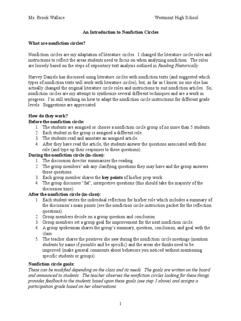 Nonfiction Discussion Circle Instructions | PDF