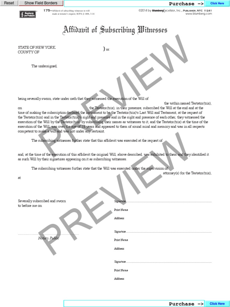 Preview Preview: Affidavit of Subscribing Witnesses | PDF