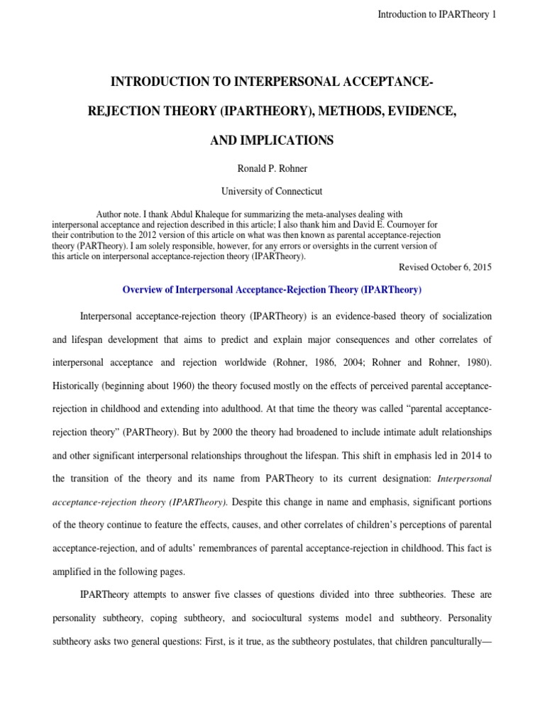 Interpersonal Acceptance Rejection Theory 10-07-15 | PDF | Attachment ...