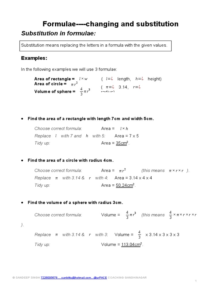 Rearranging Formulae Class 7& Higher | PDF