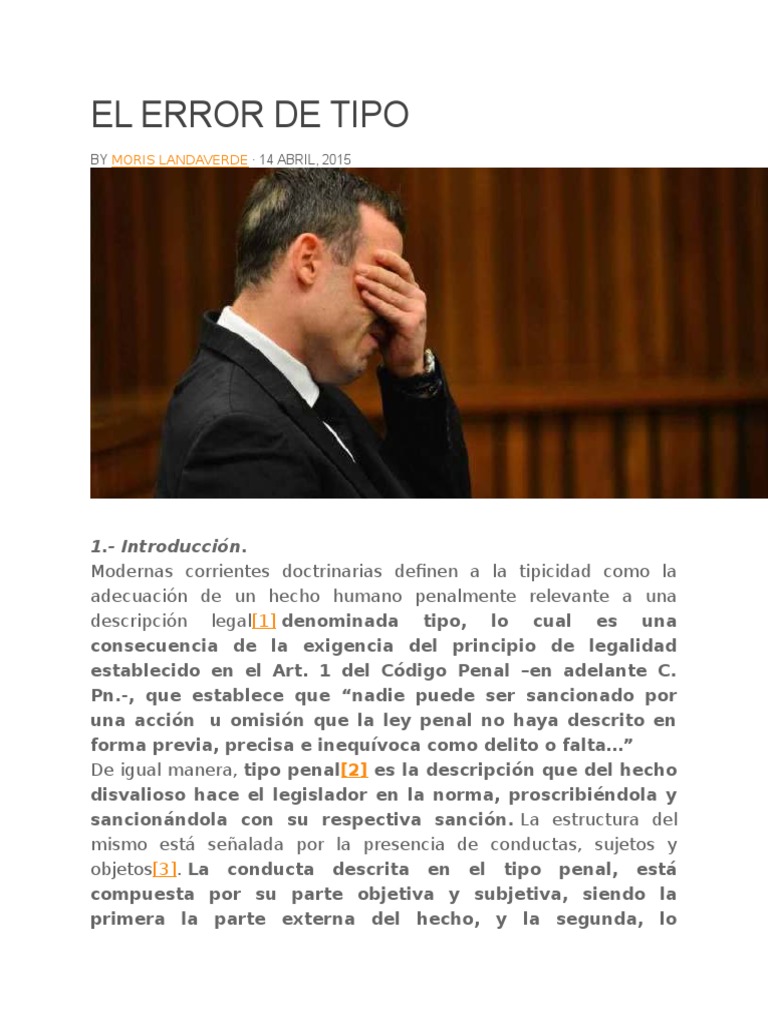 El Error de Tipo | PDF | Intención (Derecho Penal) | Derecho penal