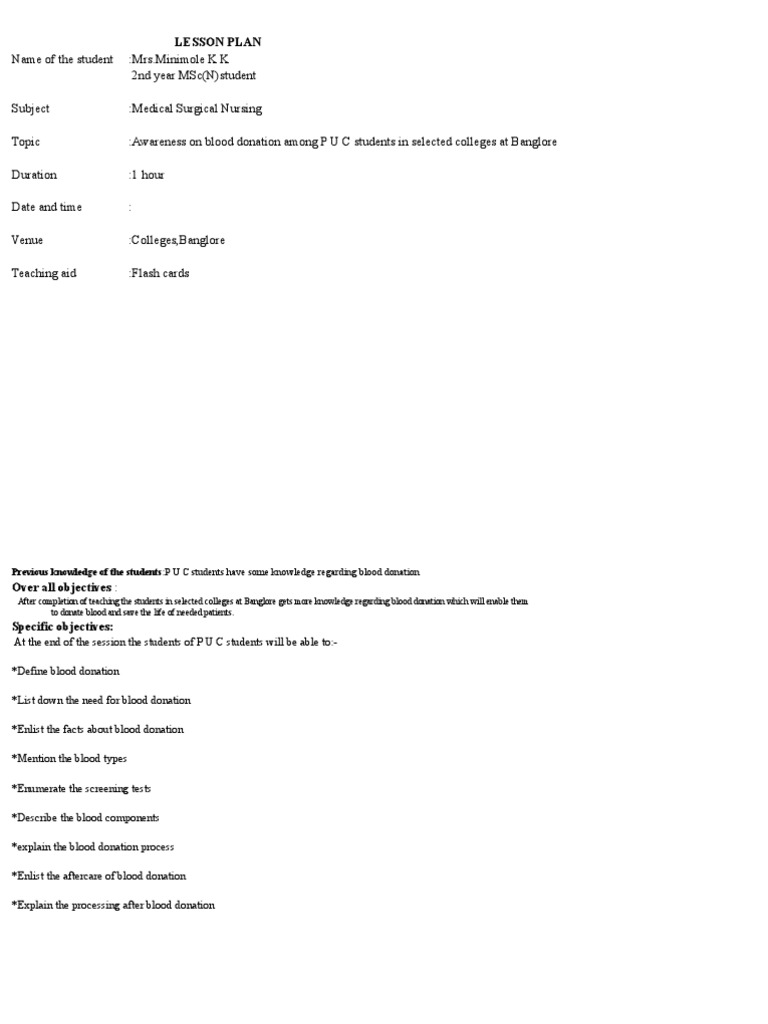 Lesson Plan | PDF | Blood Donation | Blood Type