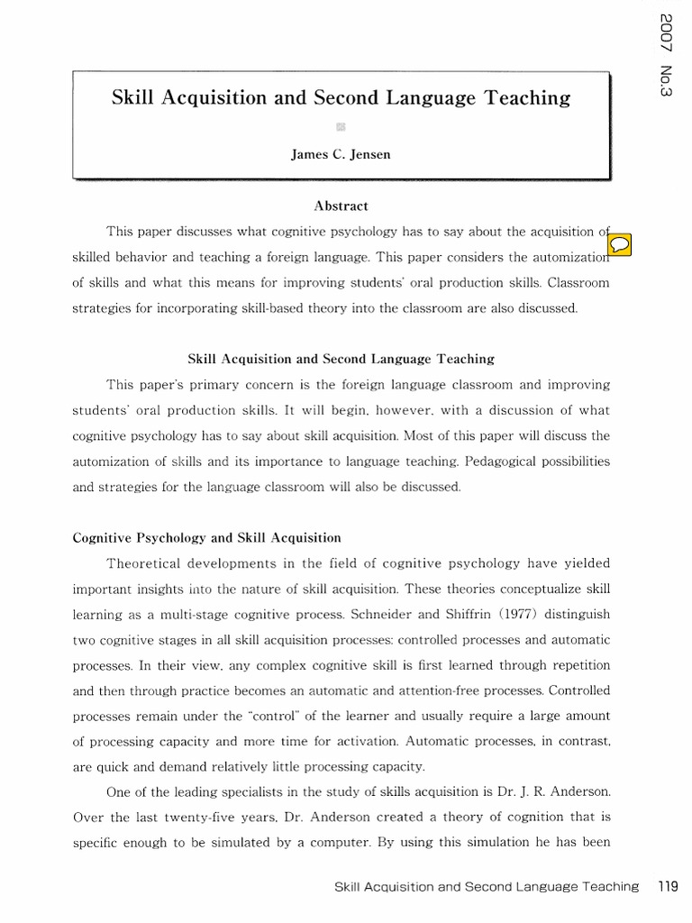 Coursepack Ch3 Skills Acquisition - Jensen PDF | PDF | Language Acquisition | Second Language ...