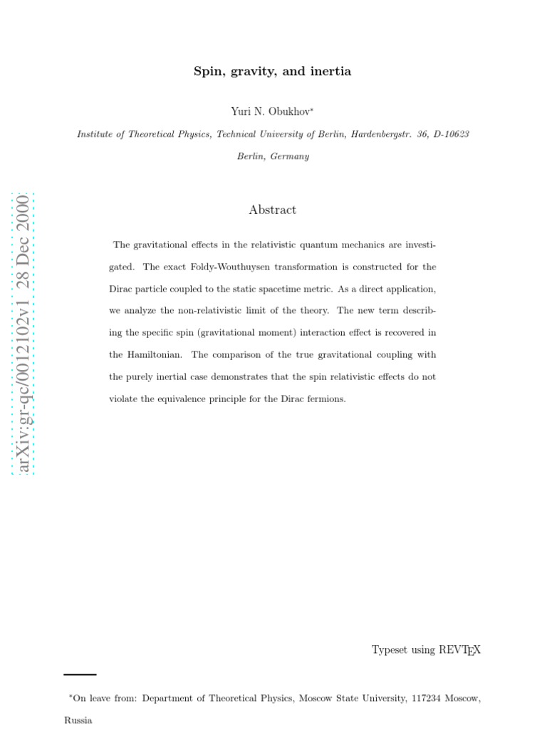 Spin, Gravity, and Inertia | Download Free PDF | Gravity | General Relativity