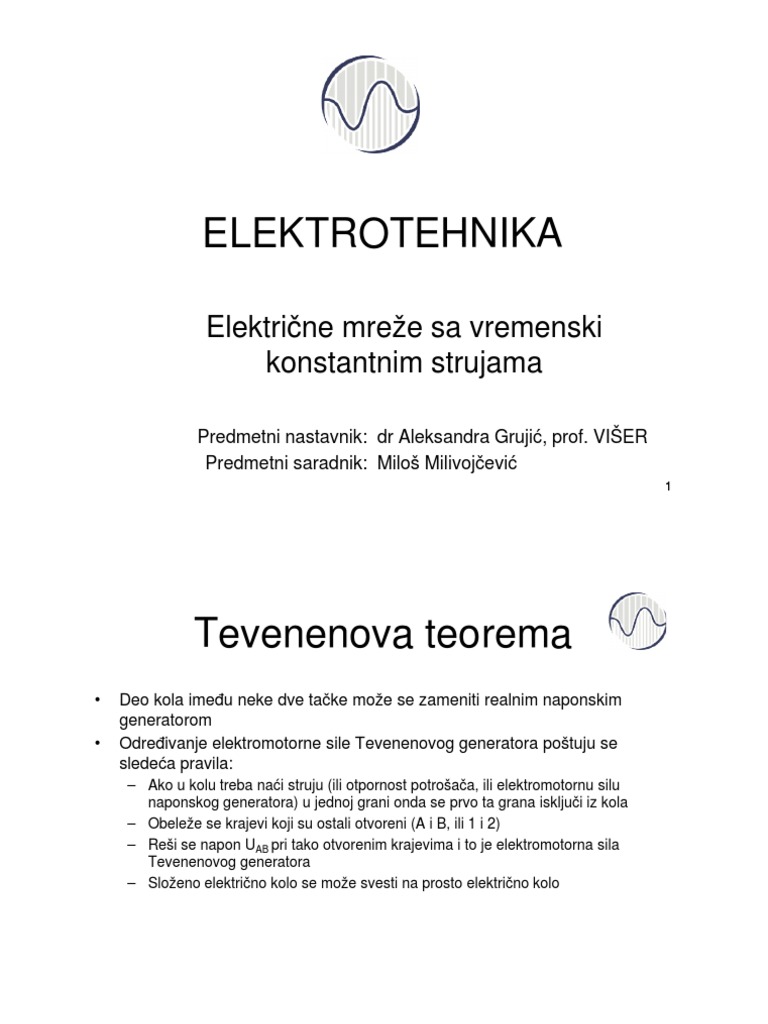 Tevenenova Teorema, Prilagodjenje Prijemnika Po Snazi PDF | PDF