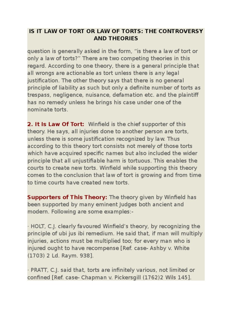 Is It Law of Torts and Law of Tort | PDF | Tort | Jurisprudence