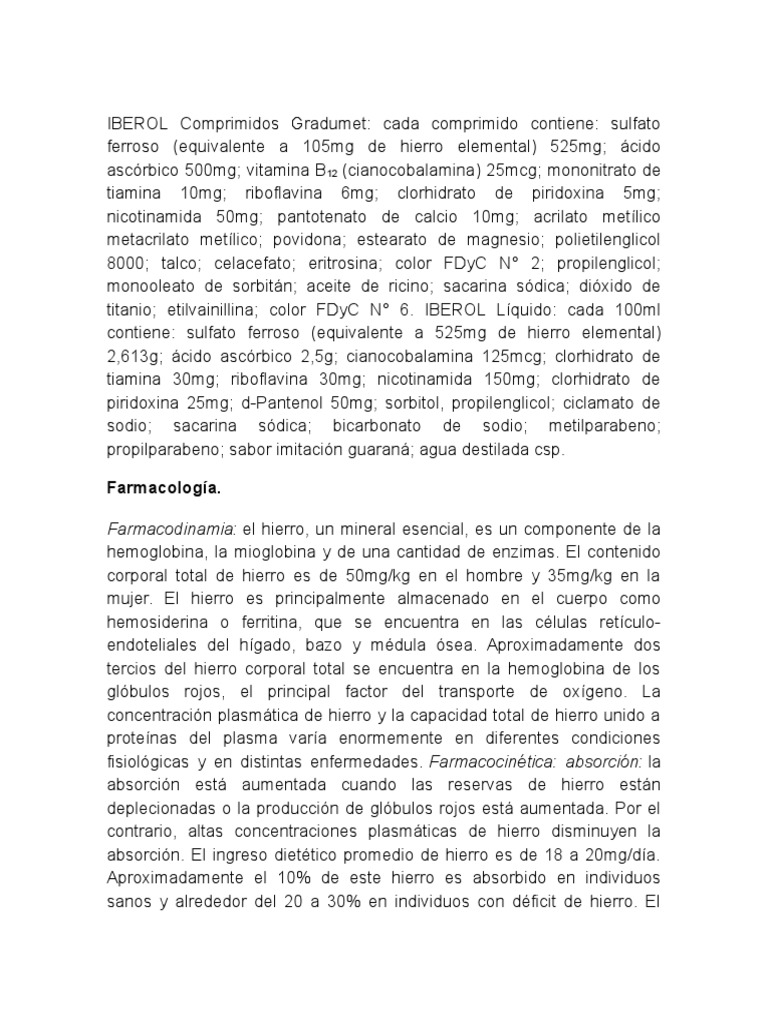 IBEROL Comprimidos Gradumet | PDF | Hierro | Vitamina