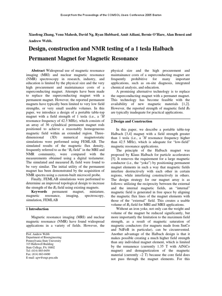 Design, Construction and NMR Testing of A 1 Tesla Halbach Permanent ...