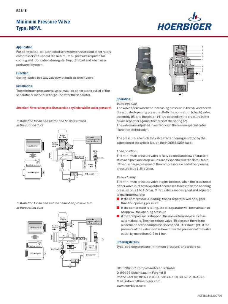 For Screw Compressor Minimum Pressure Valve Type MPVL | PDF | Valve ...