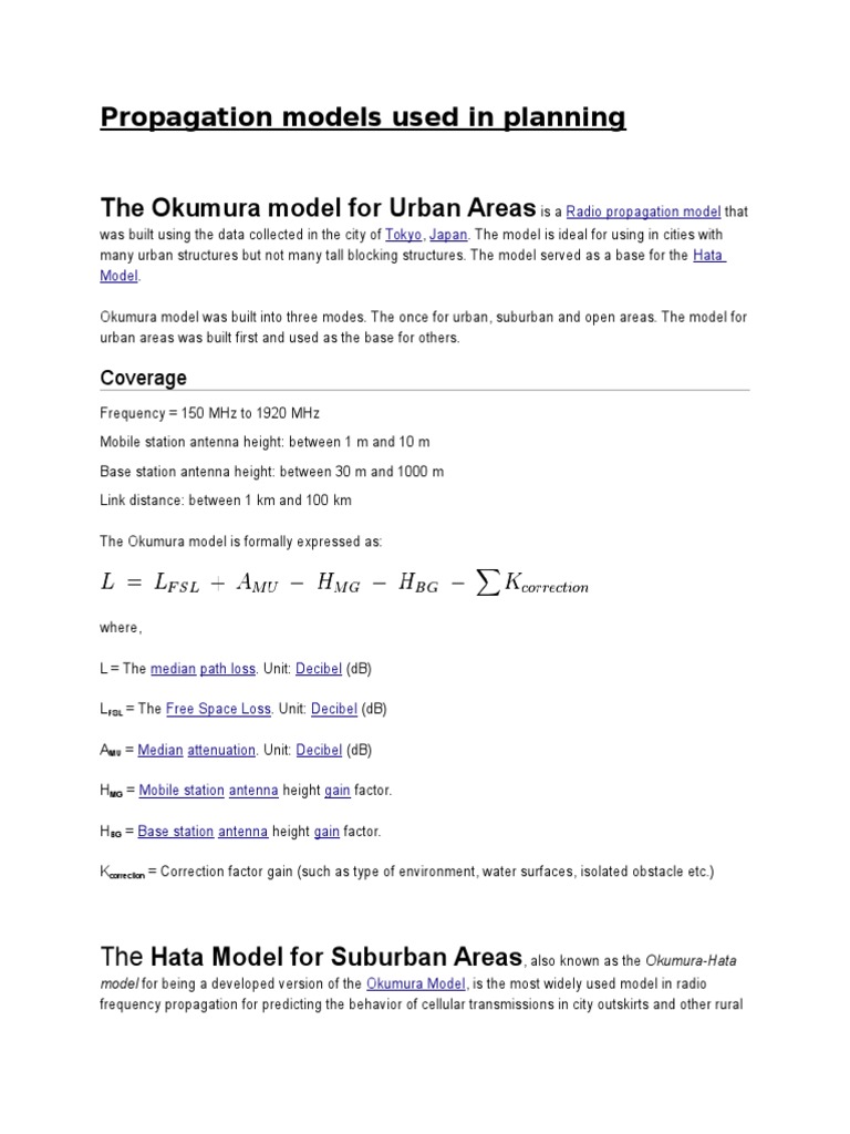 Propagation Models Used in Planning: The Hata Model For Suburban Areas ...