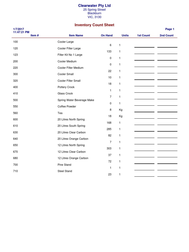 Inventory Count Sheet PDF | PDF