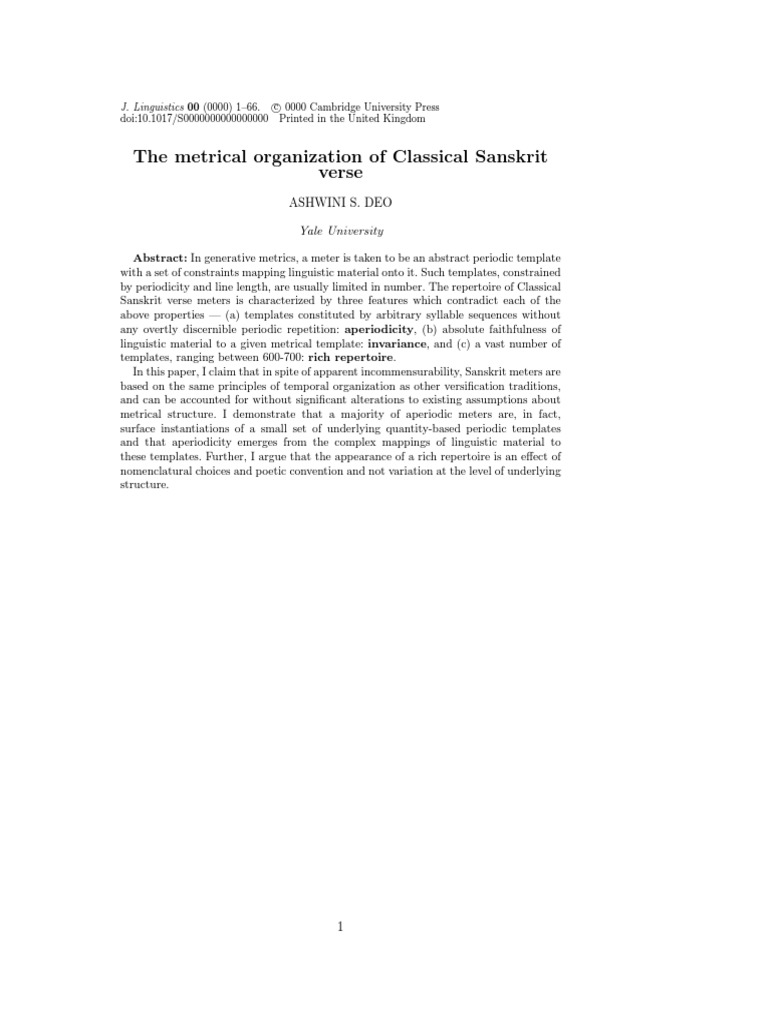 The Metrical Organization of Classical Sanskrit Verse PDF | PDF | Metre ...