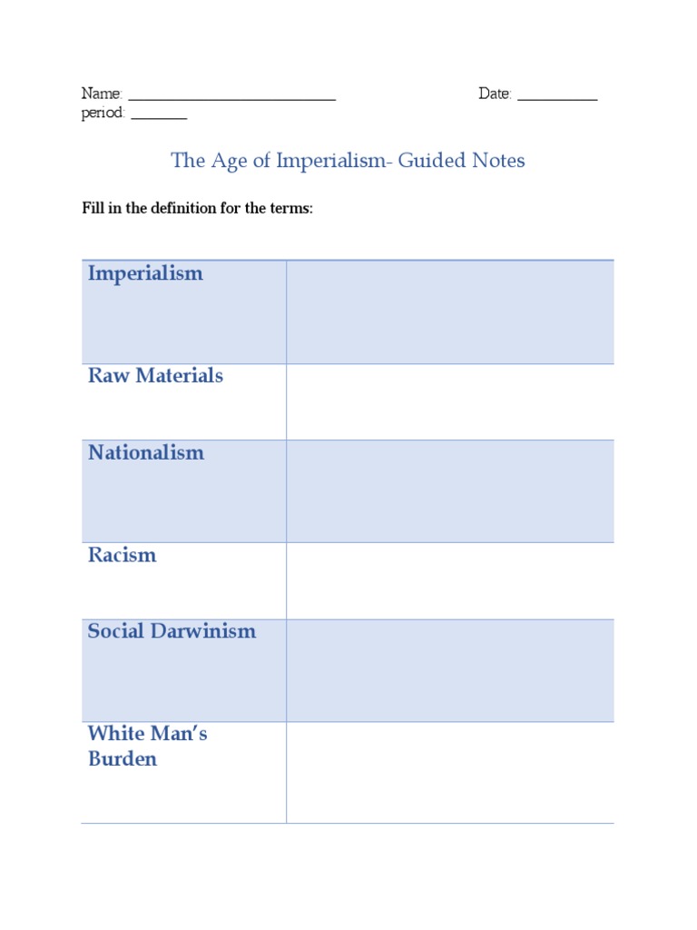 Age of Imperialism Guided Notes | PDF