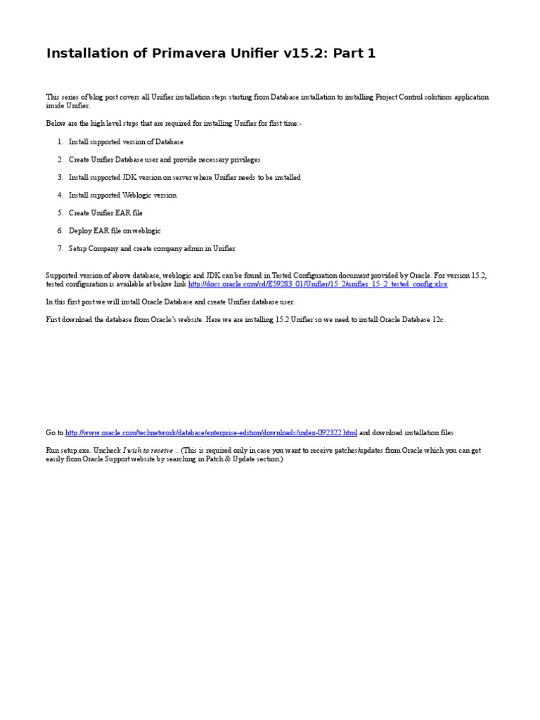 Installation of Primavera Unifier v15 | PDF | Email | Installation ...